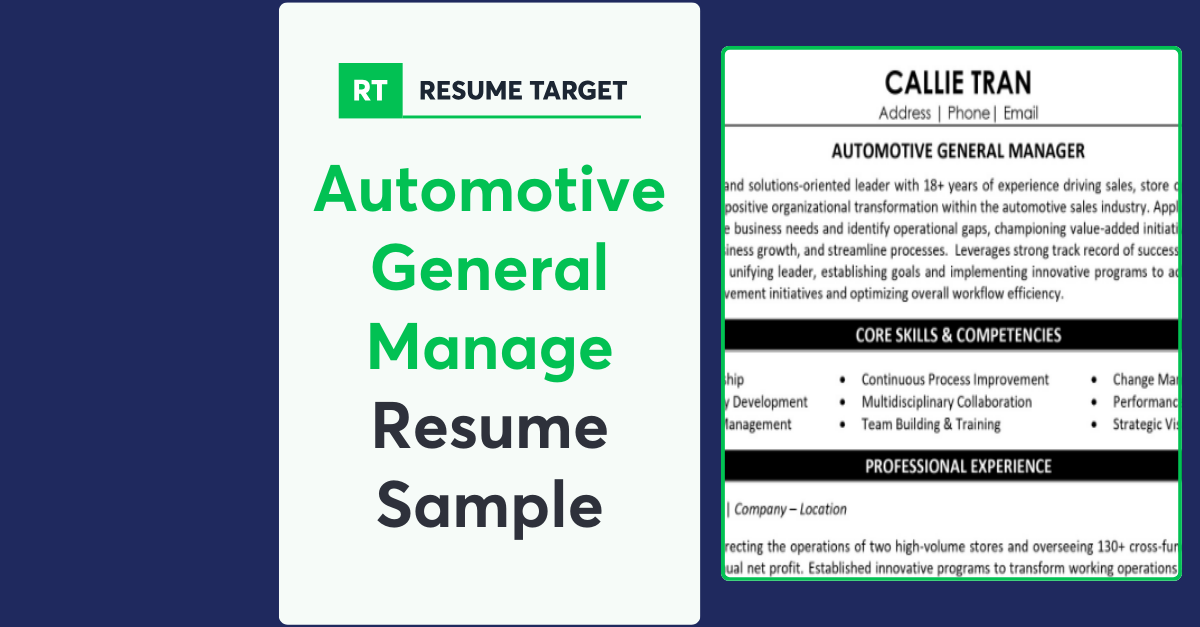 **The Insider's Guide to Writing an Automotive General Manager Resume**