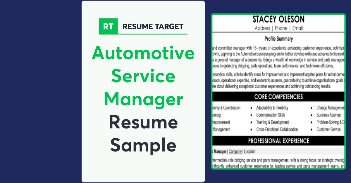 A Foolproof Method to Write Your Automotive Service Manager Resume