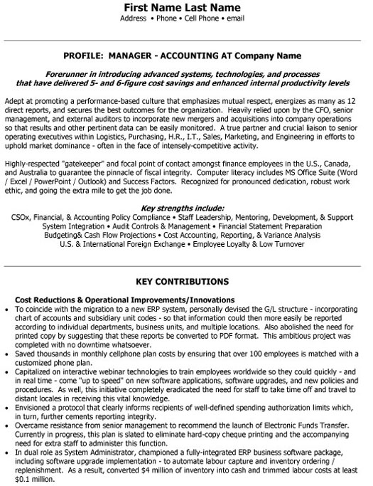 Sr Accounting Manager Resume Sample Template