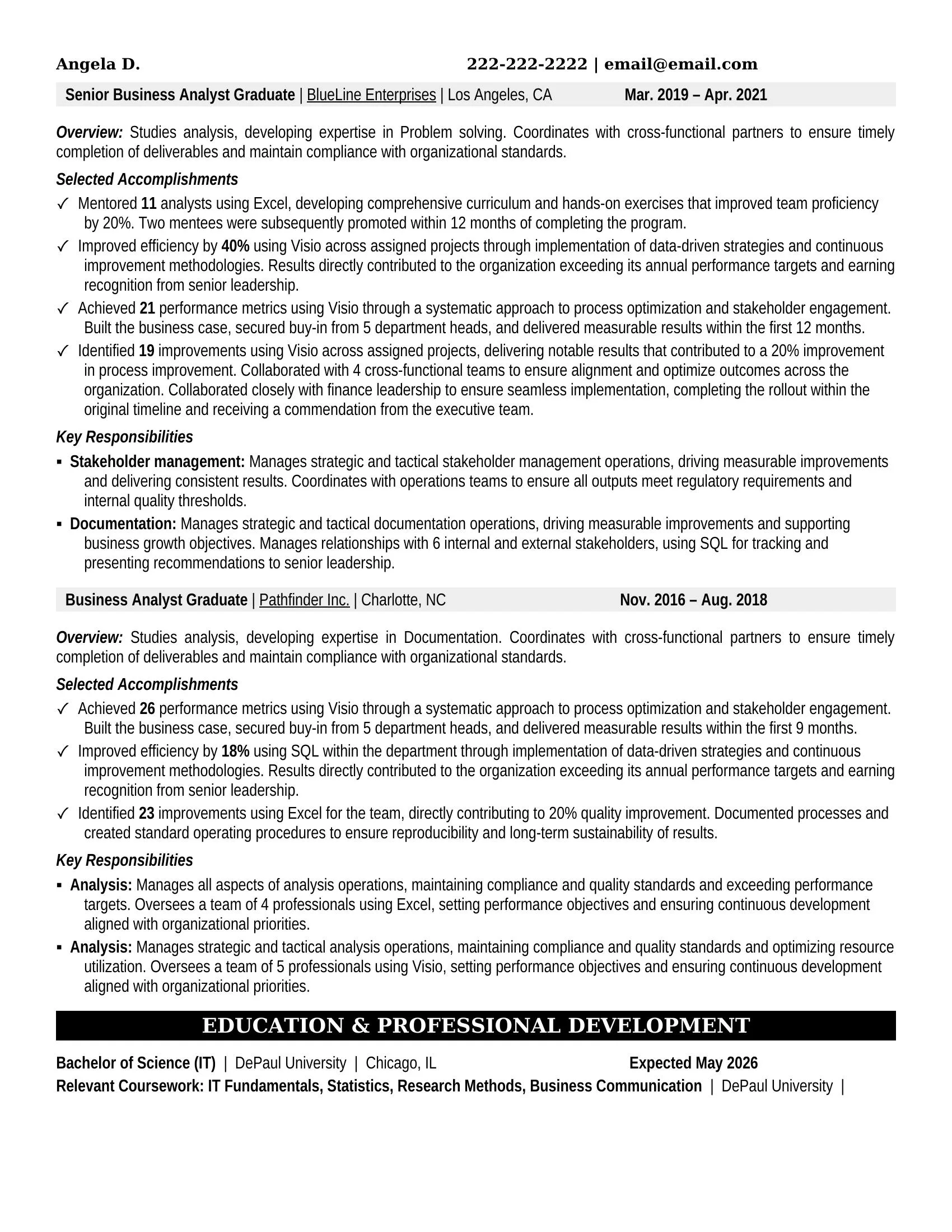 Human Resource Graduate Resume Sample & Example (2026) | Interview-Based
