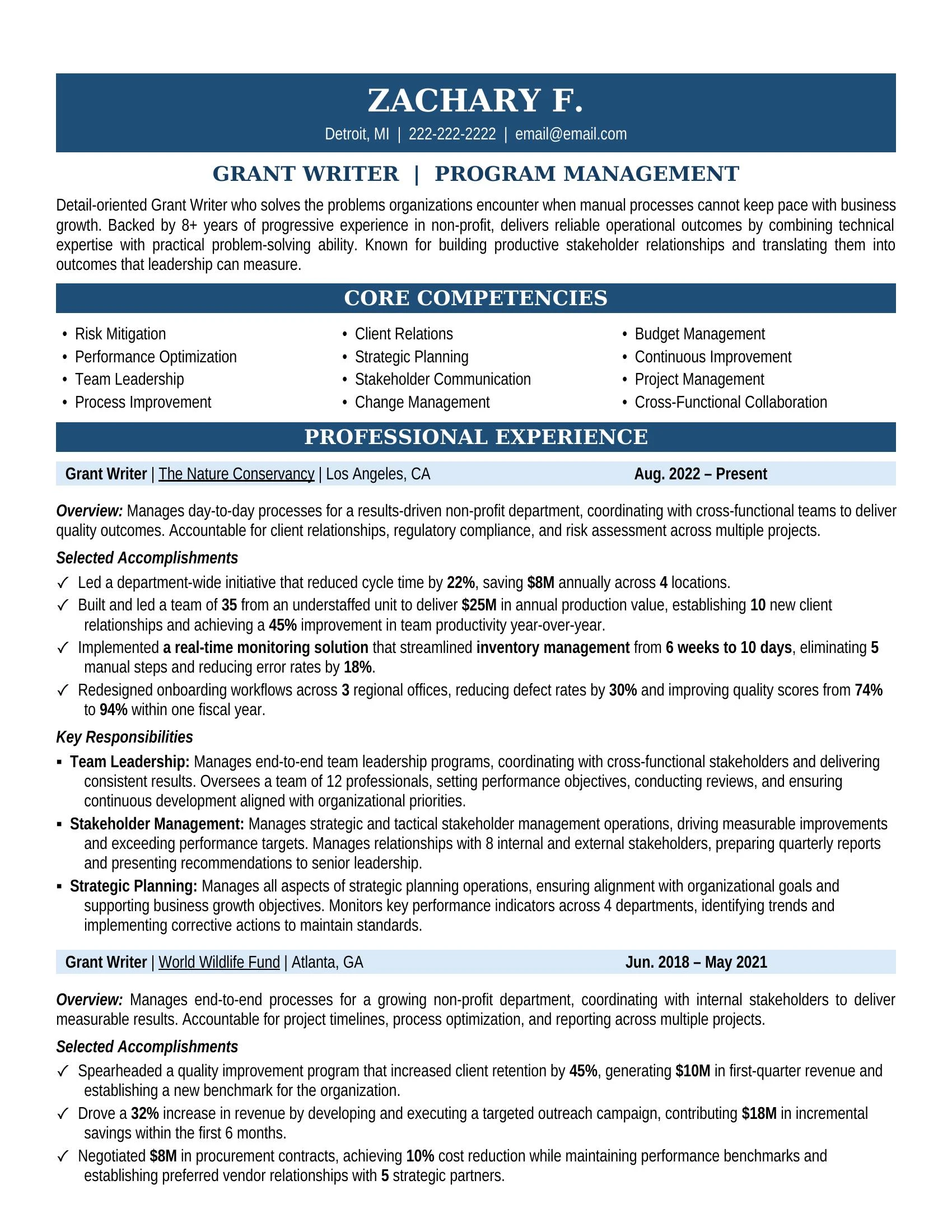 Grant Writer Resume Sample (2026)