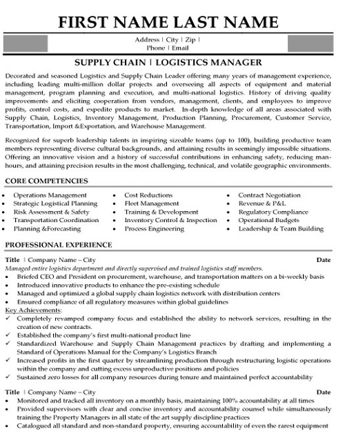 Supply Chain Manager Resume Sample Template