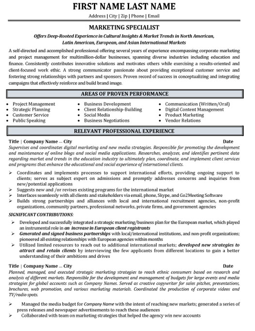 Marketing Resume Templates Free Trackerfas