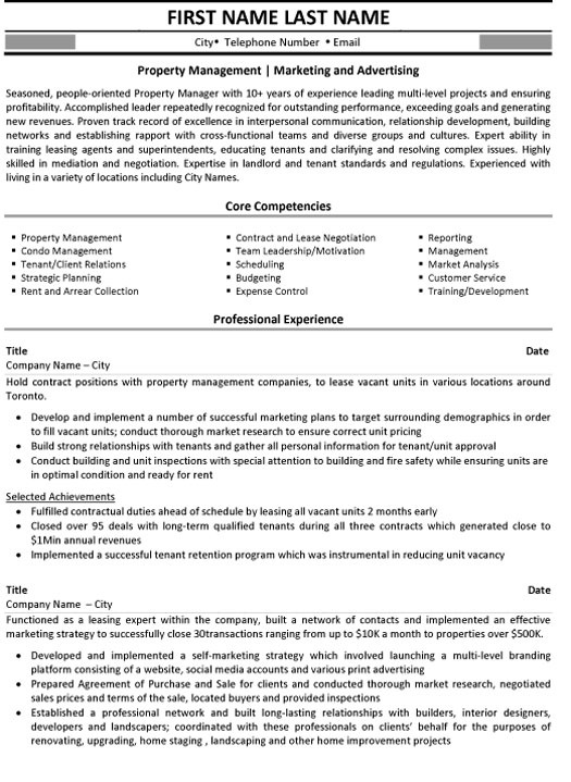Property Management Resume Sample Template