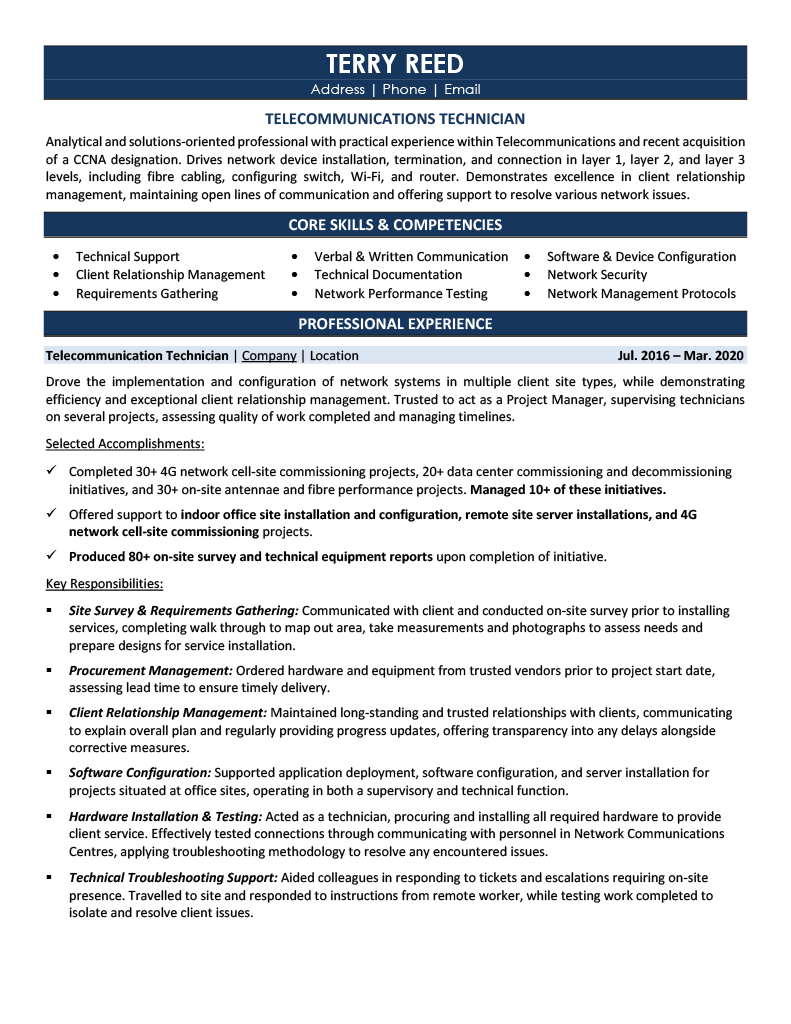 A Foolproof Method to Creating a Telecommunications Technician Resume